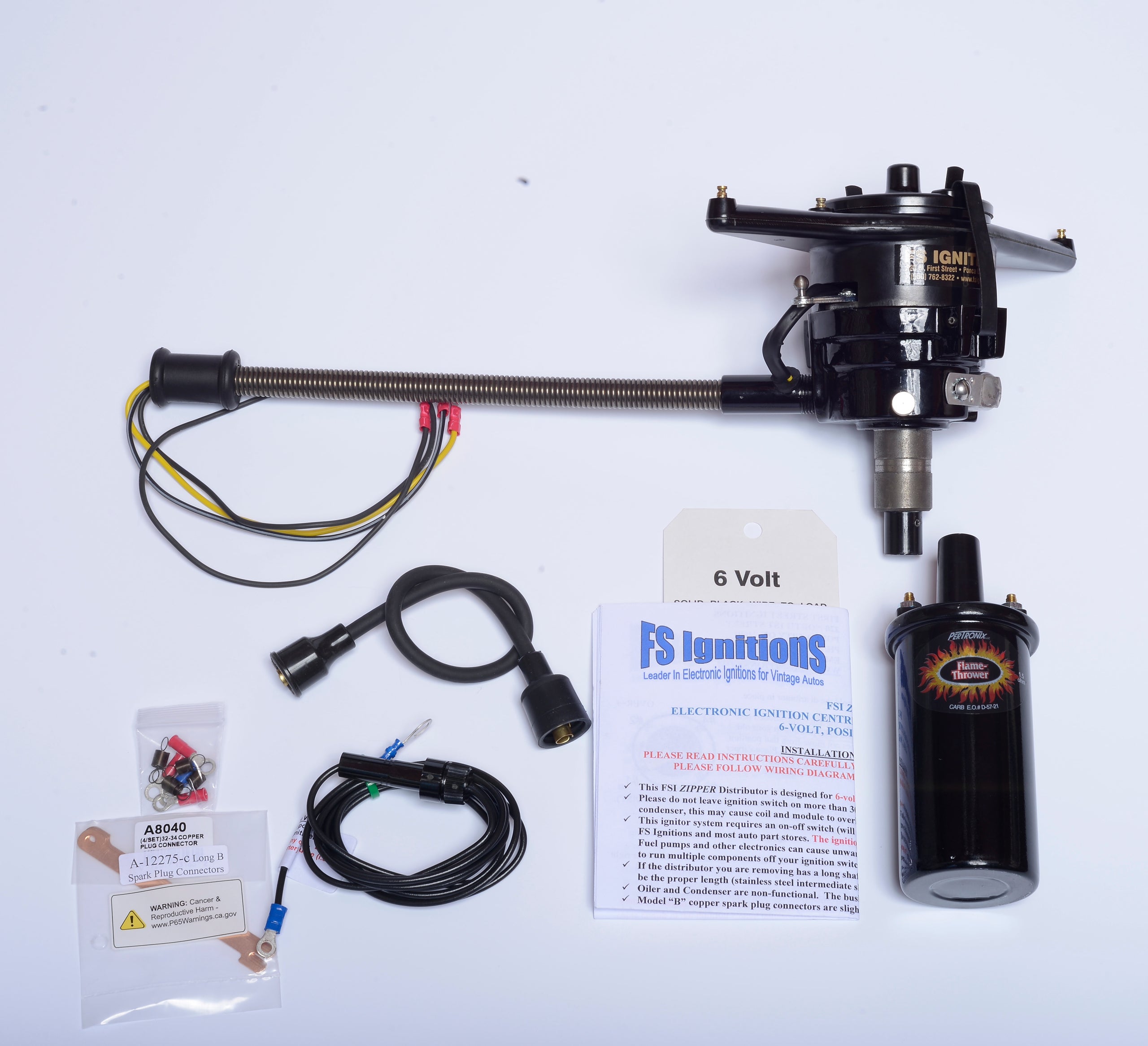 Zipper Electronic Ignition Centrifugal Advance Distributor, 6-Volt, Positive Ground, With or ...